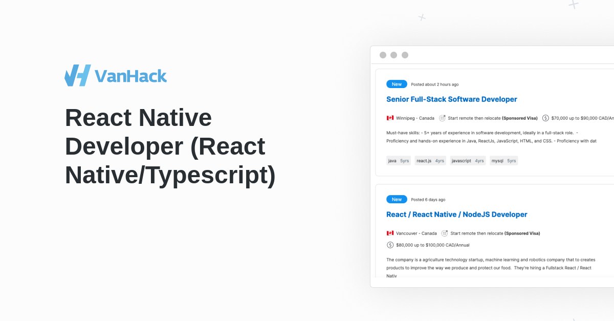 React Native Developer (React Native/Typescript) - VanHack